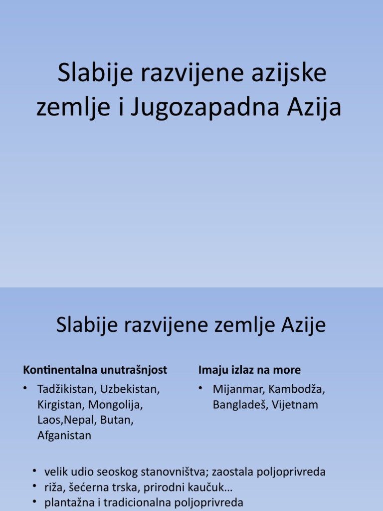 Slabije Razvijene Azijske Zemlje I Jugozapadna Azija | PDF