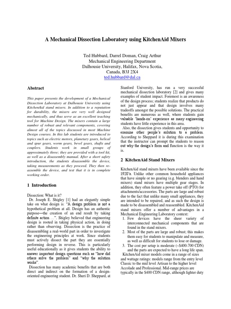 A Mechanical Dissection Laboratory Using KitchenAid Mixers Journal ...
