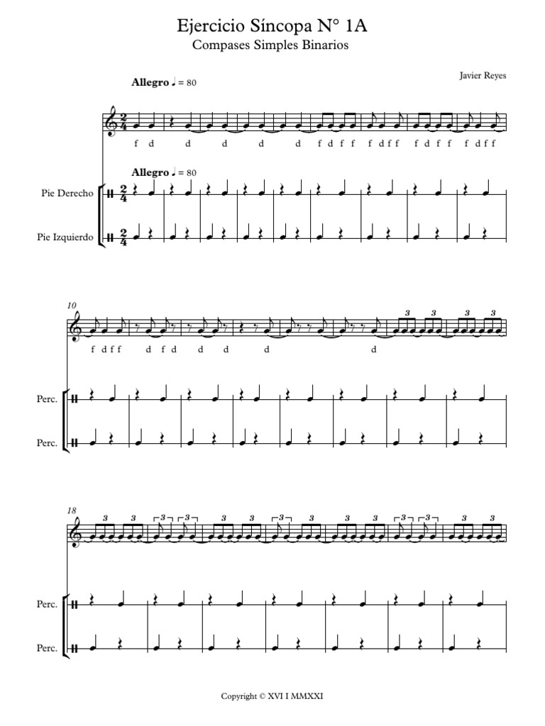 Ejercicio Síncopa #1A Compases Simples Binarios CP - Partitura Completa | PDF | Loi sur la ...