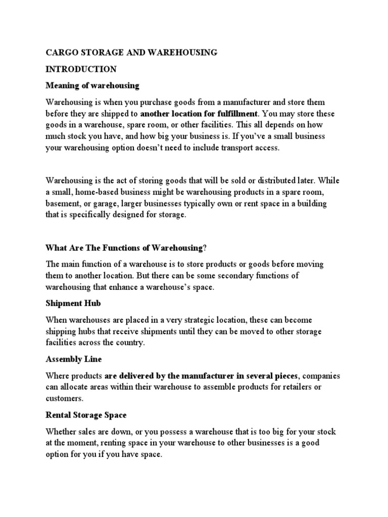 Warehousing Functions & History | PDF | Warehouse | Logistics