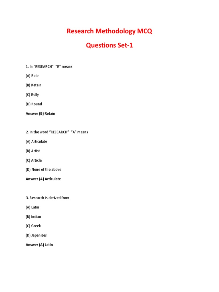 Research Methodology MCQ Questions Set-1 | PDF