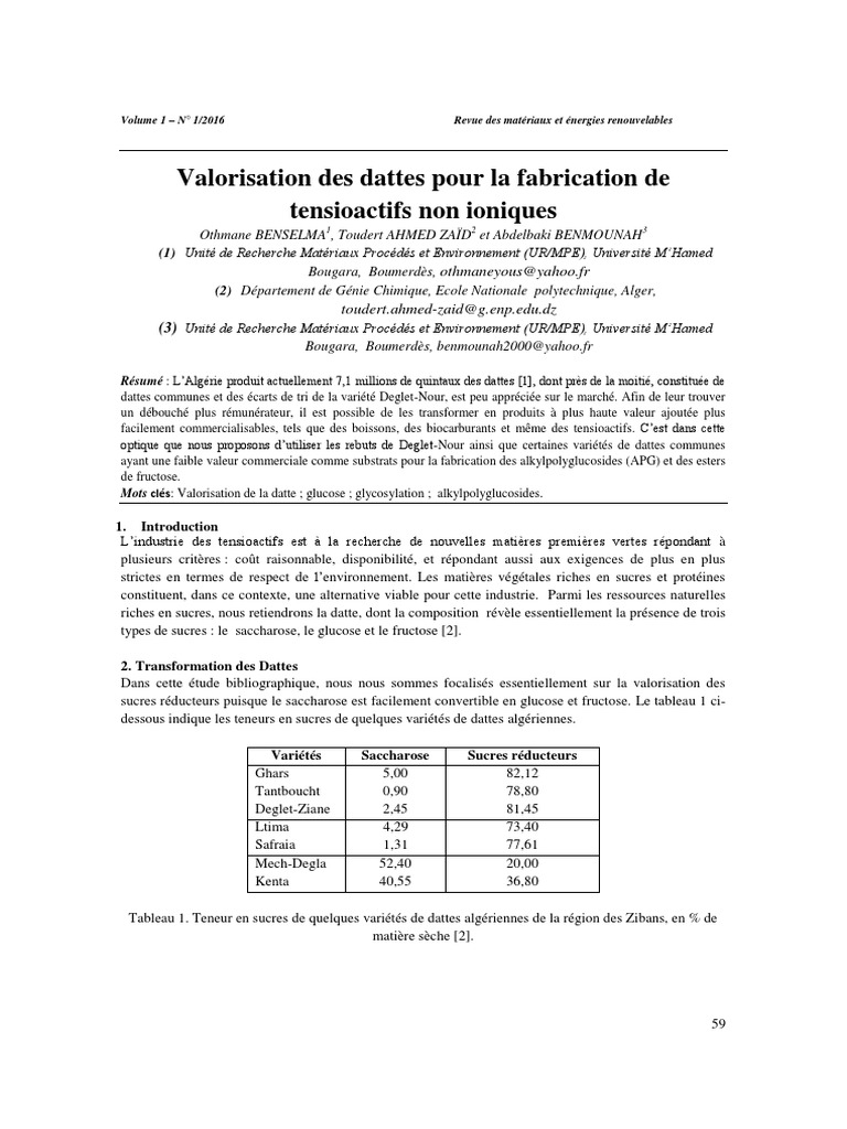 Valorisation des dattes en tensioactifs | PDF | Catalyse | Ester