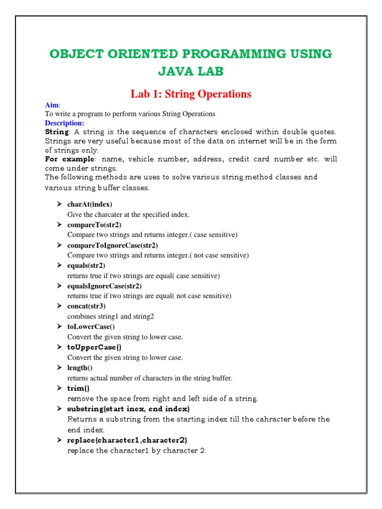Object Oriented Programming Using Java Lab | PDF | Method (Computer Programming) | Class ...