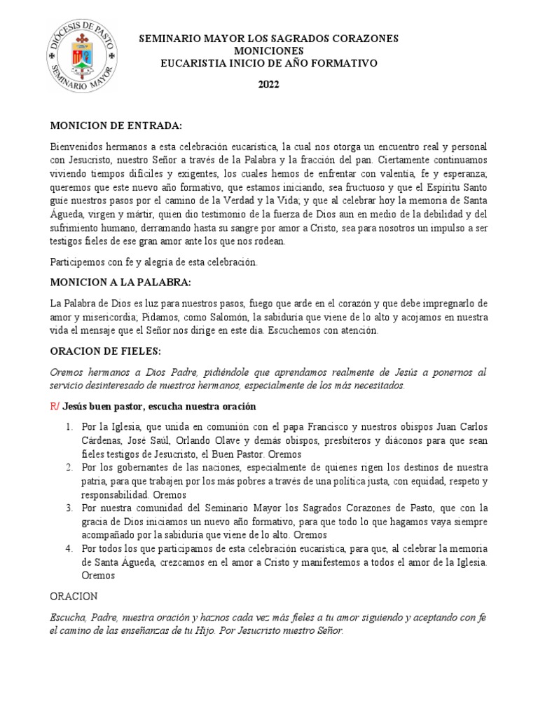 Monicion de Entrada | PDF | eucaristía | Misa (liturgia)