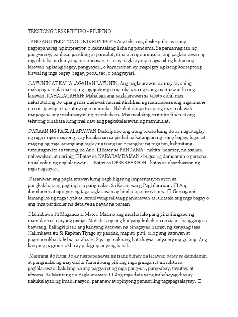 Tekstong Deskriptibo | PDF