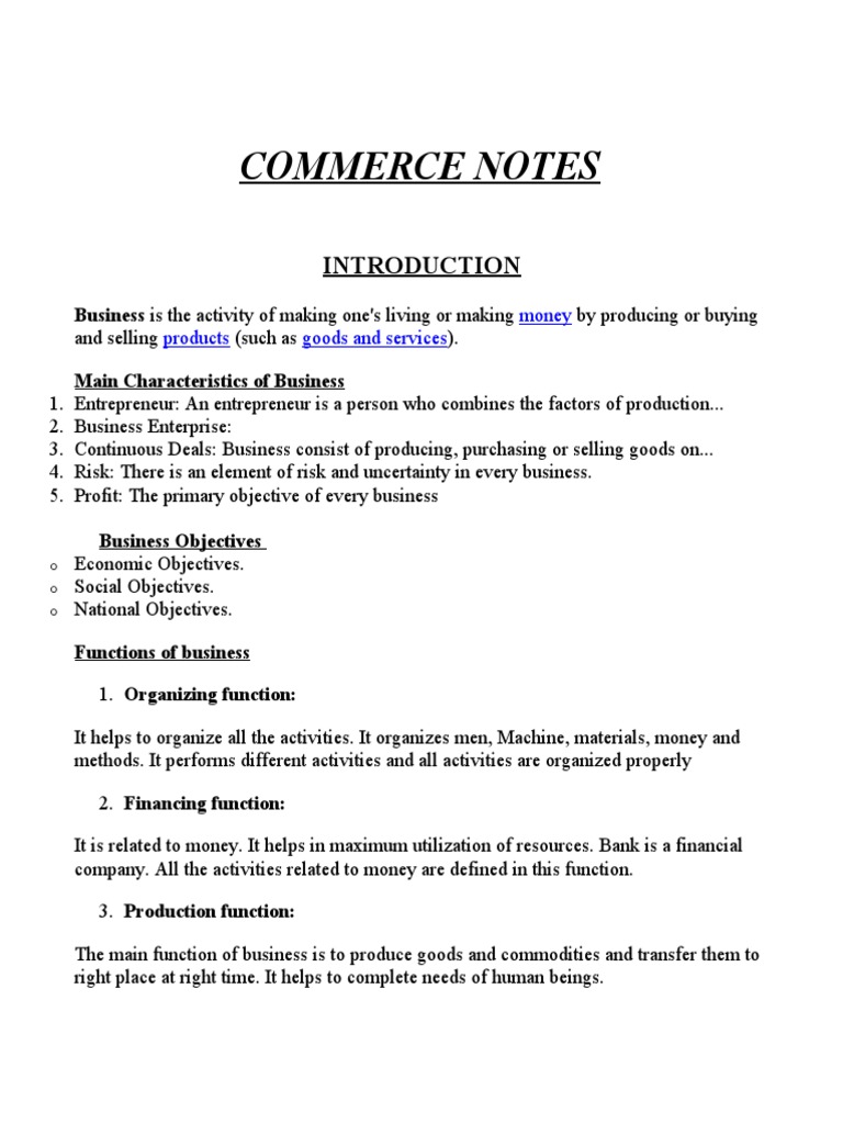 Commerce Notes | PDF | Ownership | Labour Economics
