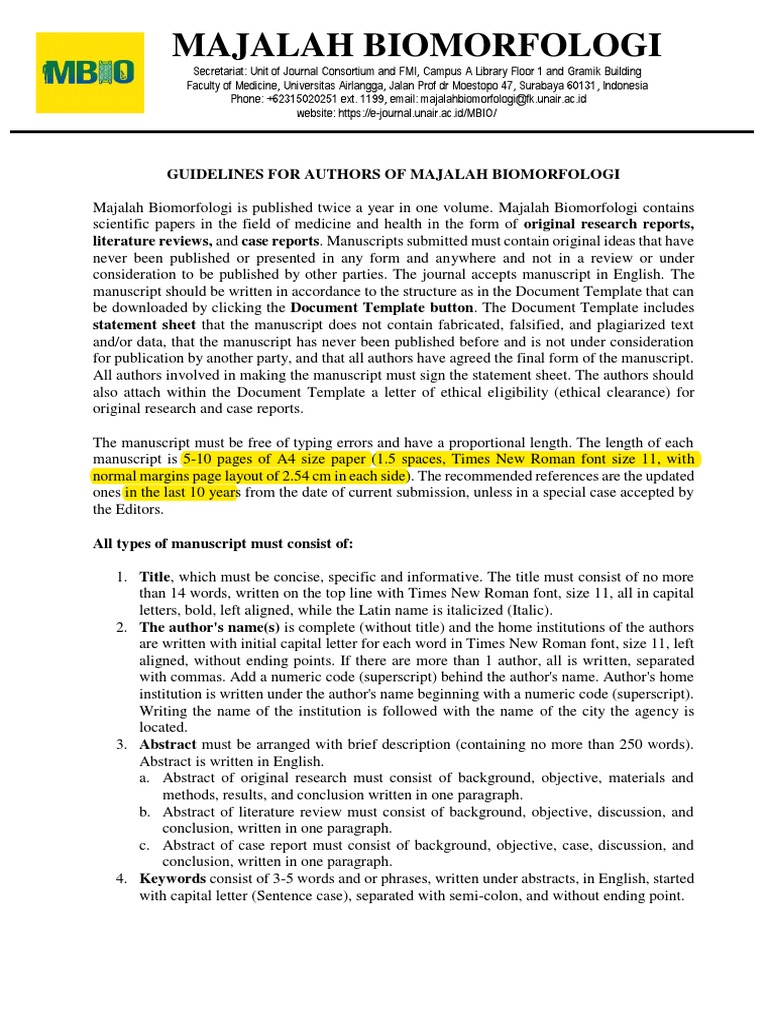 Author Guideline MBIO - 20210428 | PDF | Page Layout | Abstract (Summary)