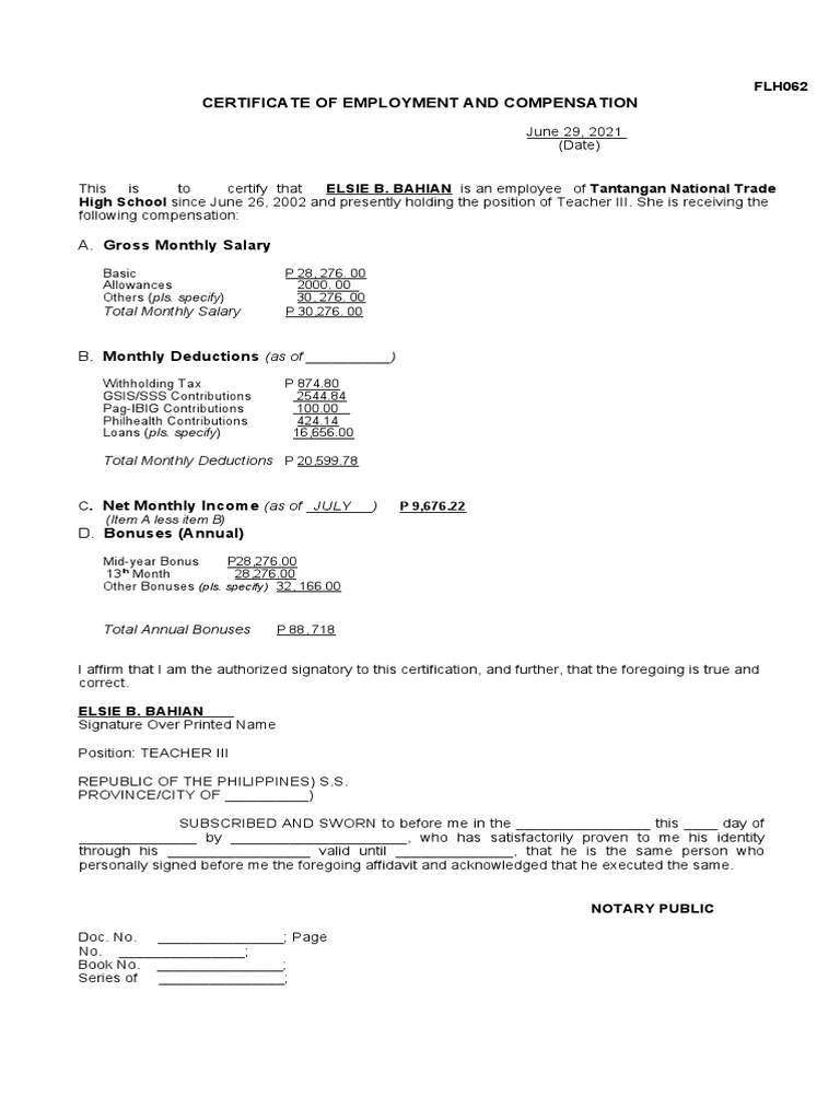 certificate-of-employment-and-compensation sample | PDF