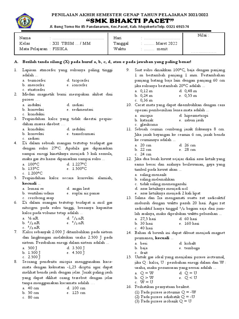 Soal PAS2 Fisika SMK | PDF