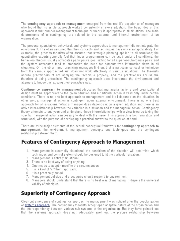 Features of Contingency Approach To Management | PDF | Leadership | Goal