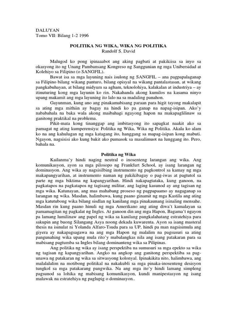 Speech Randy David 1 | PDF