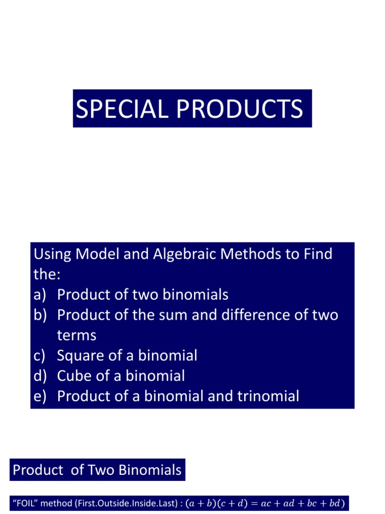 Algebra Special Products | PDF