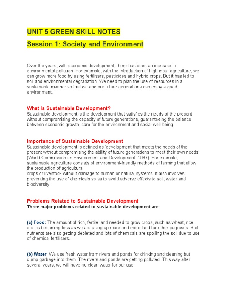 UNIT 5 GREEN SKILL NOTES | PDF | Sustainability | Agriculture