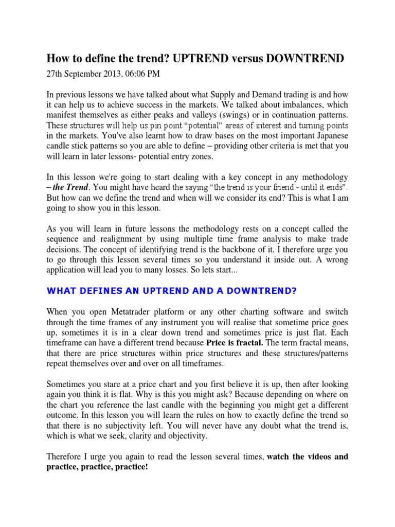 1.0-How To Define The Trend-Uptrend Vs Downtrend | PDF | Market Trend | Time