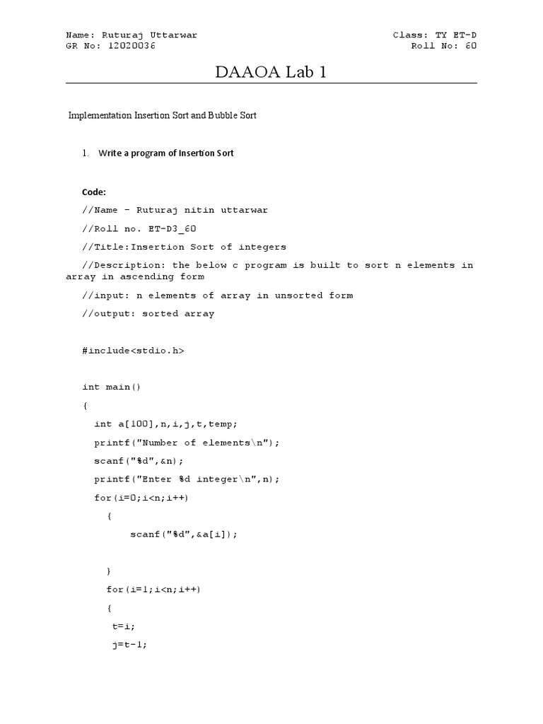 Insertion and Bubble Sort | PDF | Array Data Structure | Software Development