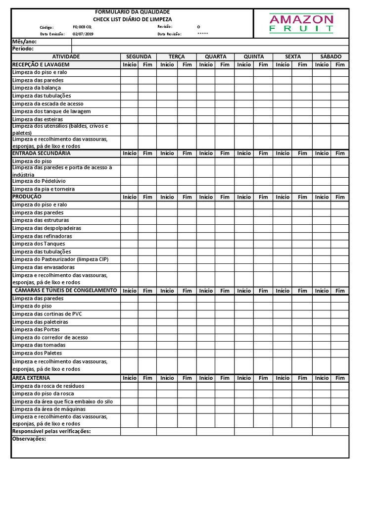 Check List de Limpeza | PDF