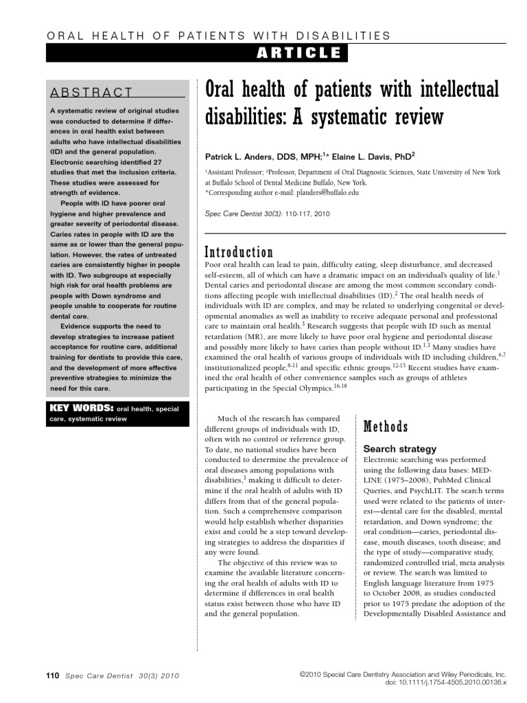 Disabilities Oral Health Pdf Oral Hygiene Periodontology