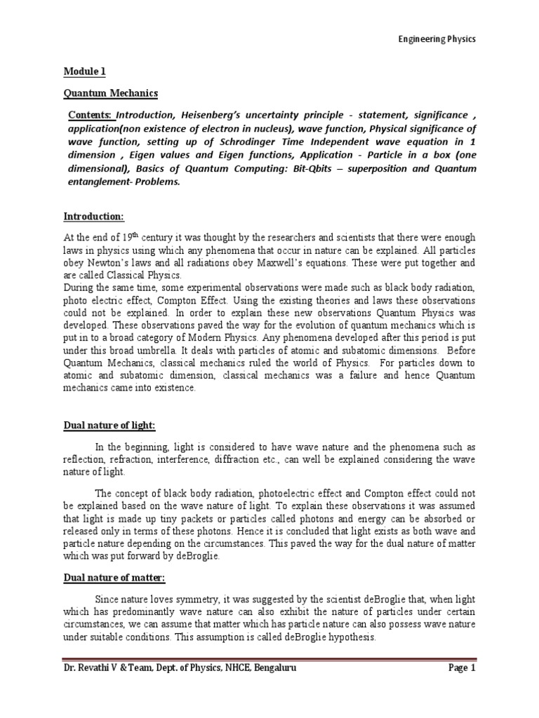 Engineering Physics Module - 1 | PDF | Quantum Entanglement | Quantum Mechanics