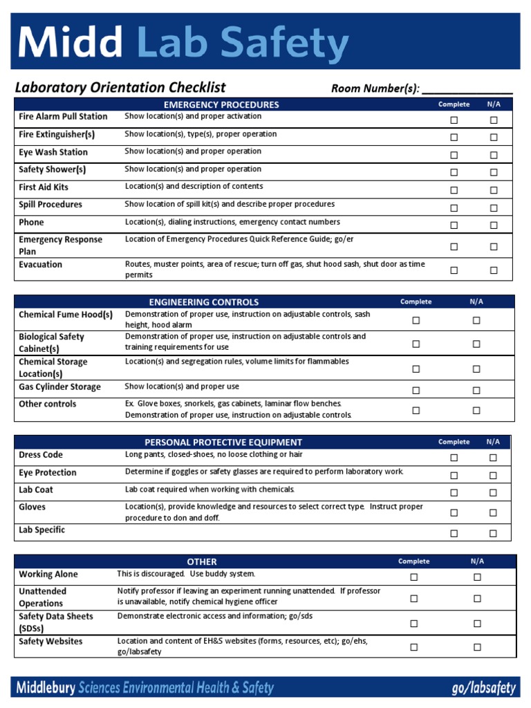 Laboratory Orientation Checklist | PDF | Laboratories | Safety