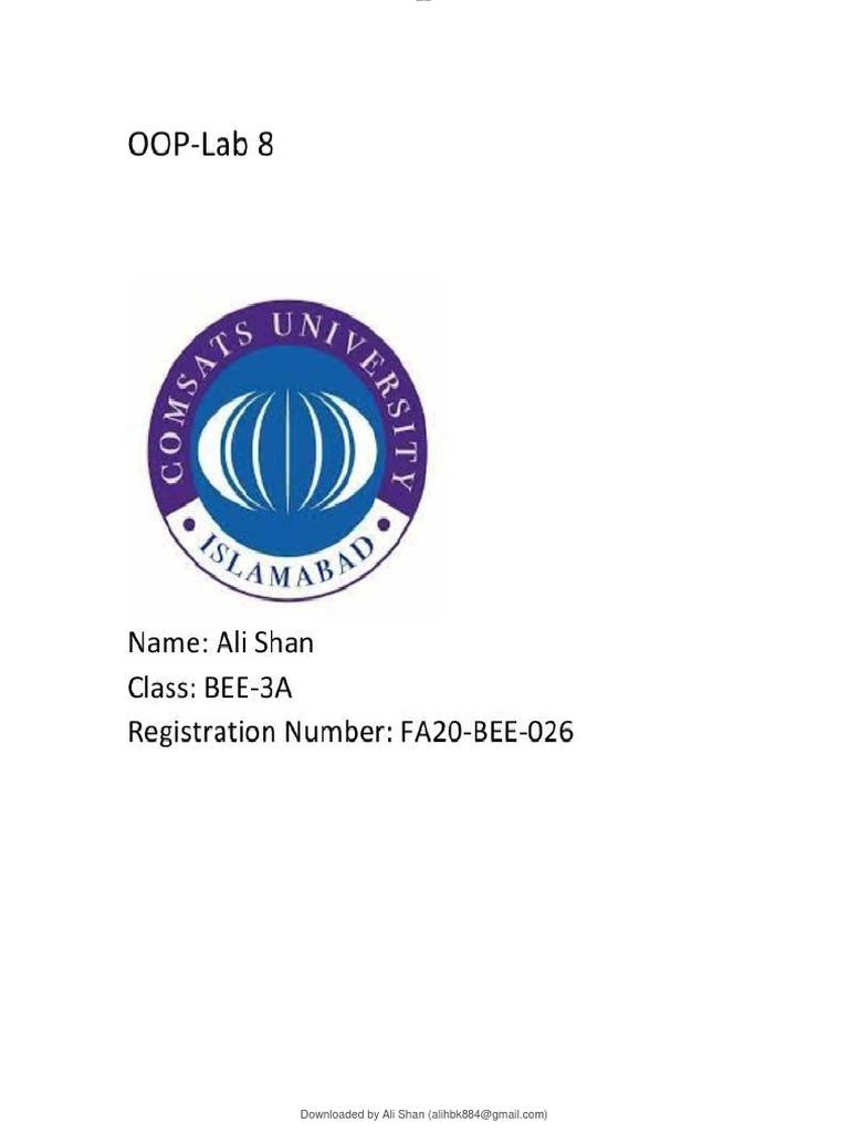 Oop Lab 8 - Ali Shan - Fa20-Bee-026 | PDF | Class (Computer Programming) | Inheritance (Object ...