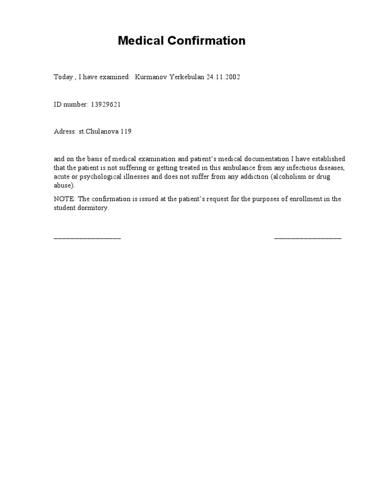 Medical Confirmation | PDF | Self-Improvement | Wellness