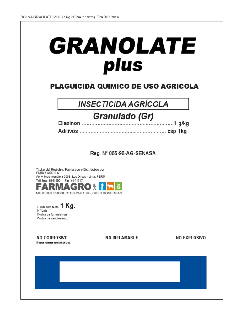 Etiqueta Granolate Plus X 1 K - Dic 2016 | PDF | Agua | Especialidades ...