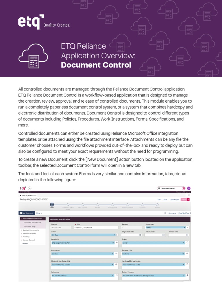 ETQ Reliance Application Overview - Document Control | PDF | Document ...