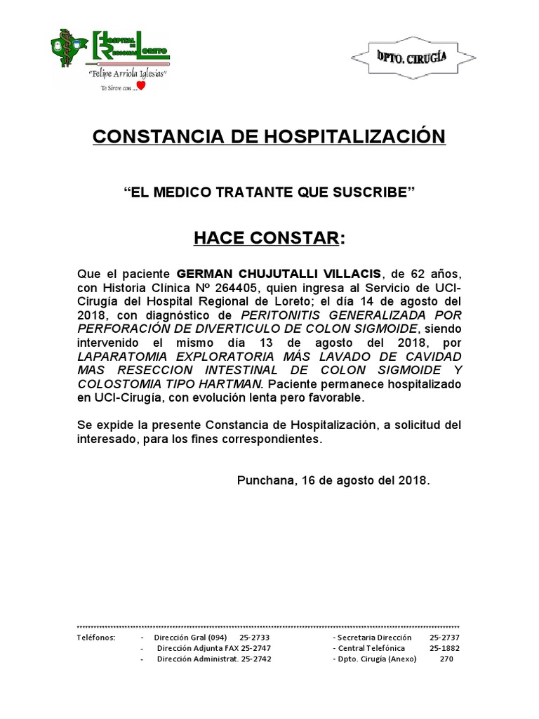 Constancia de Hospitalización IMSS | PDF | Hospital | Historial médico