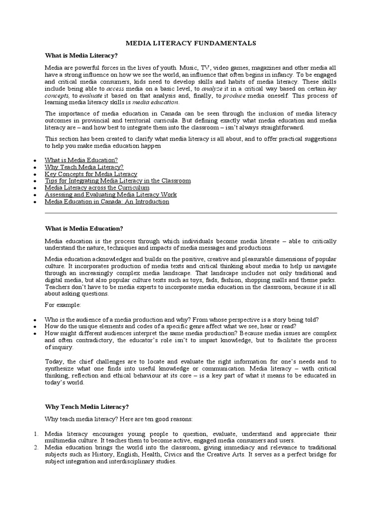 Media Literacy Fundamentals | PDF | Mass Media | Literacy