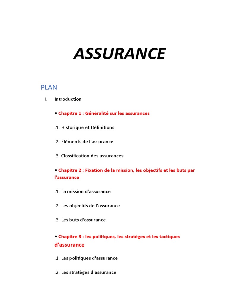 Assurance: Chapitre 1: Généralité Sur Les Assurances | PDF