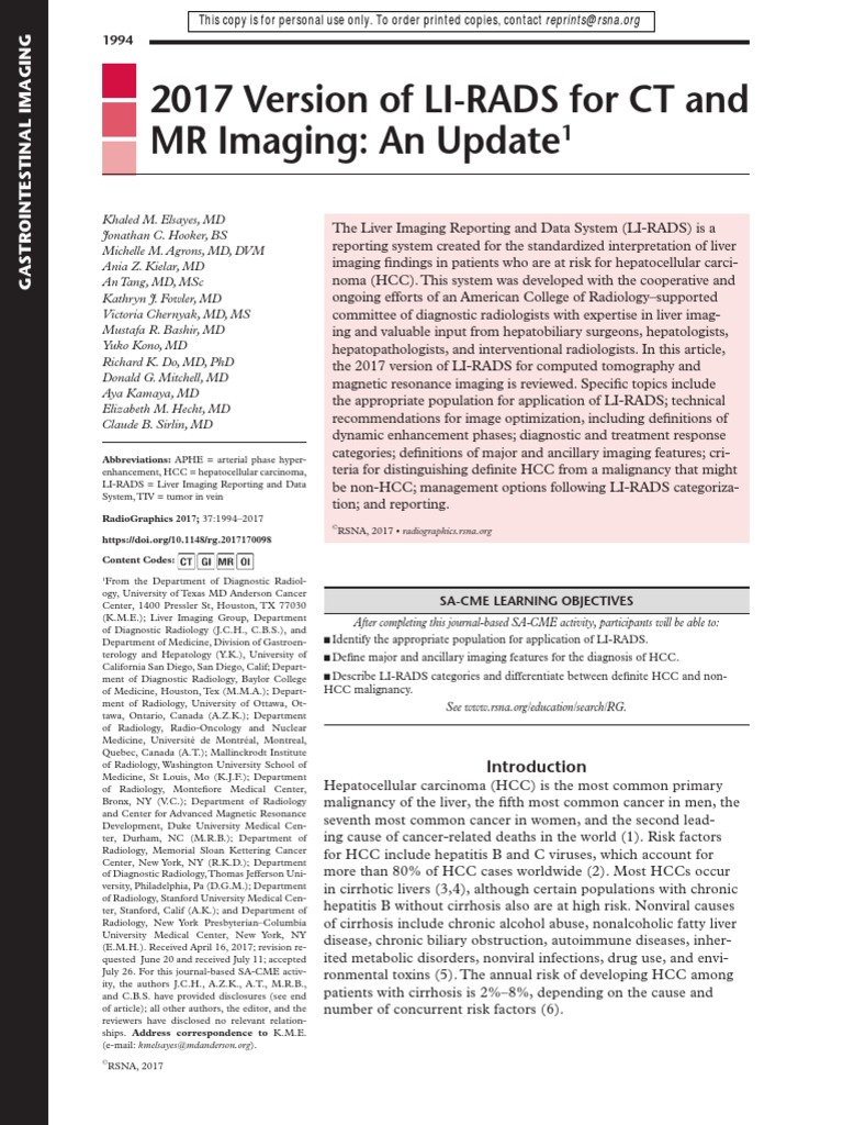 LI-RADS Lesiones Hepáticas | PDF | Medical Imaging | Magnetic Resonance ...