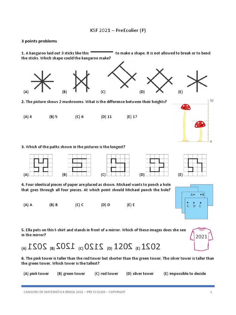 2021 Math Kangaroo Practice Problems | PDF