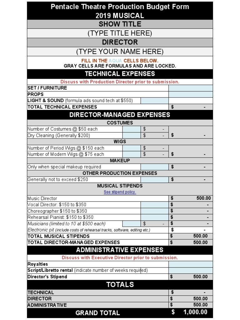 Budget Form Musicals 2019 | PDF | Performing Arts