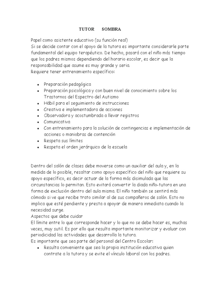 Tutor Sombra | PDF | Salón de clases | Espectro autista