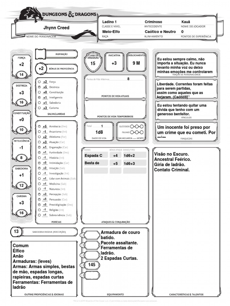 Ladrino Caótico com Habilidades de Furtividade | PDF