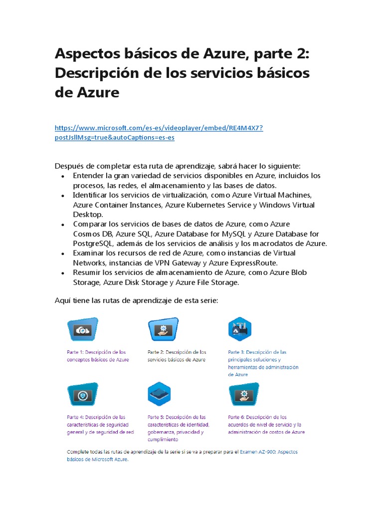 2 Aspectos Básicos de Azure, Parte 2 Descripción de Los Servicios ...