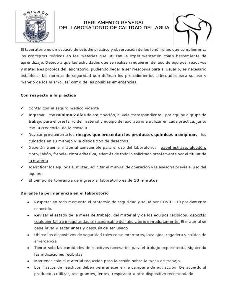 Reglamento Laboratorio Calidad Del Agua | PDF | Laboratorios | Agua