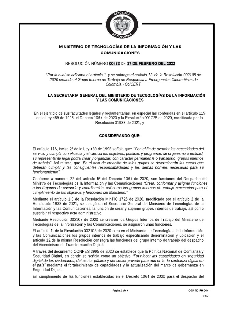 Resolución Número 00473 de 2022 | PDF