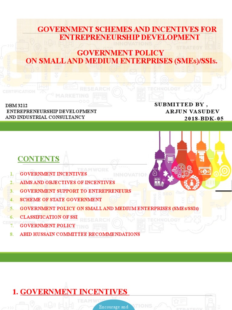 Government Schemes and Incentives For - pptx1 | PDF | Entrepreneurship ...