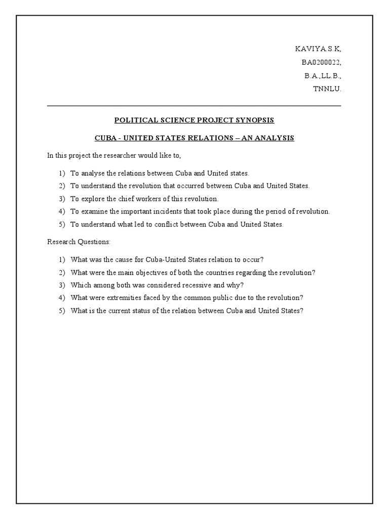 Political Science Project Synopsis Cuba - United States Relations - An ...