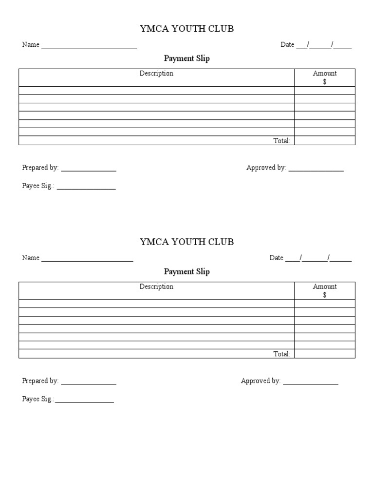 YMCA Youth Club Payment Slip Template | PDF | Finance & Money Management