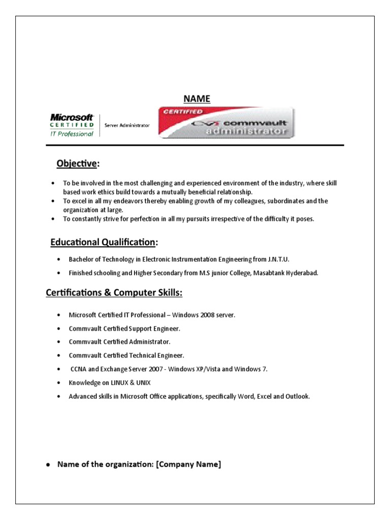 Commvault Sample Resume 3 | PDF | Microsoft Windows | Cisco Certifications