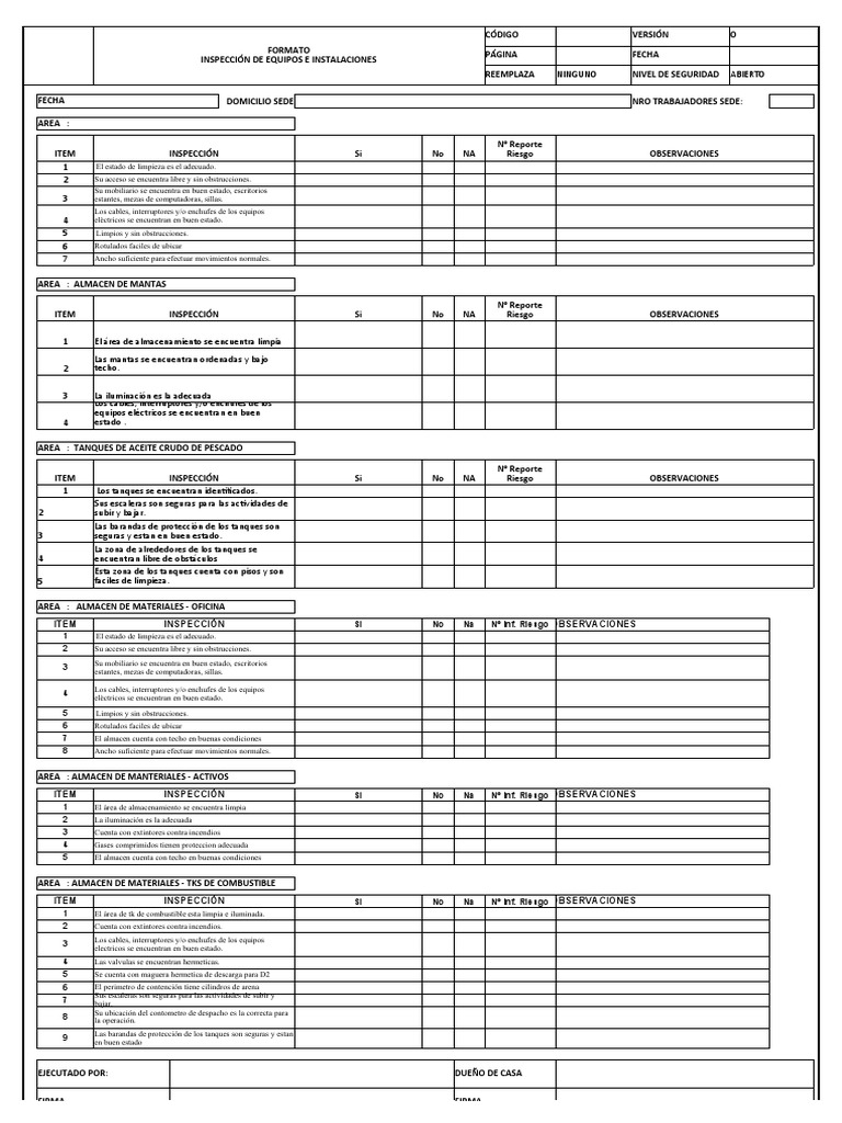 Formato Inspección de Equipos e Instalaciones-Pptt | PDF