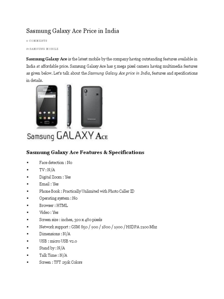 Samsung Galaxy Ace Price & Features India | PDF