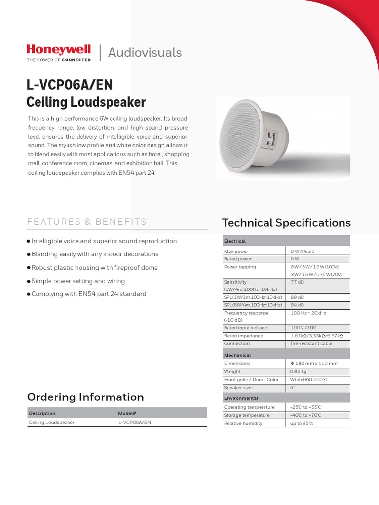 L-VCP06A/EN Ceiling Loudspeaker: Audiovisuals | PDF | Loudspeaker | Sound