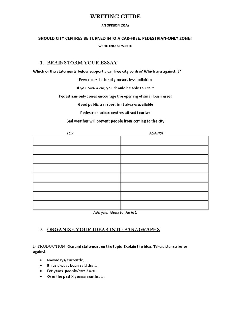 Writing Guide - Opinion Essay | PDF | Transport