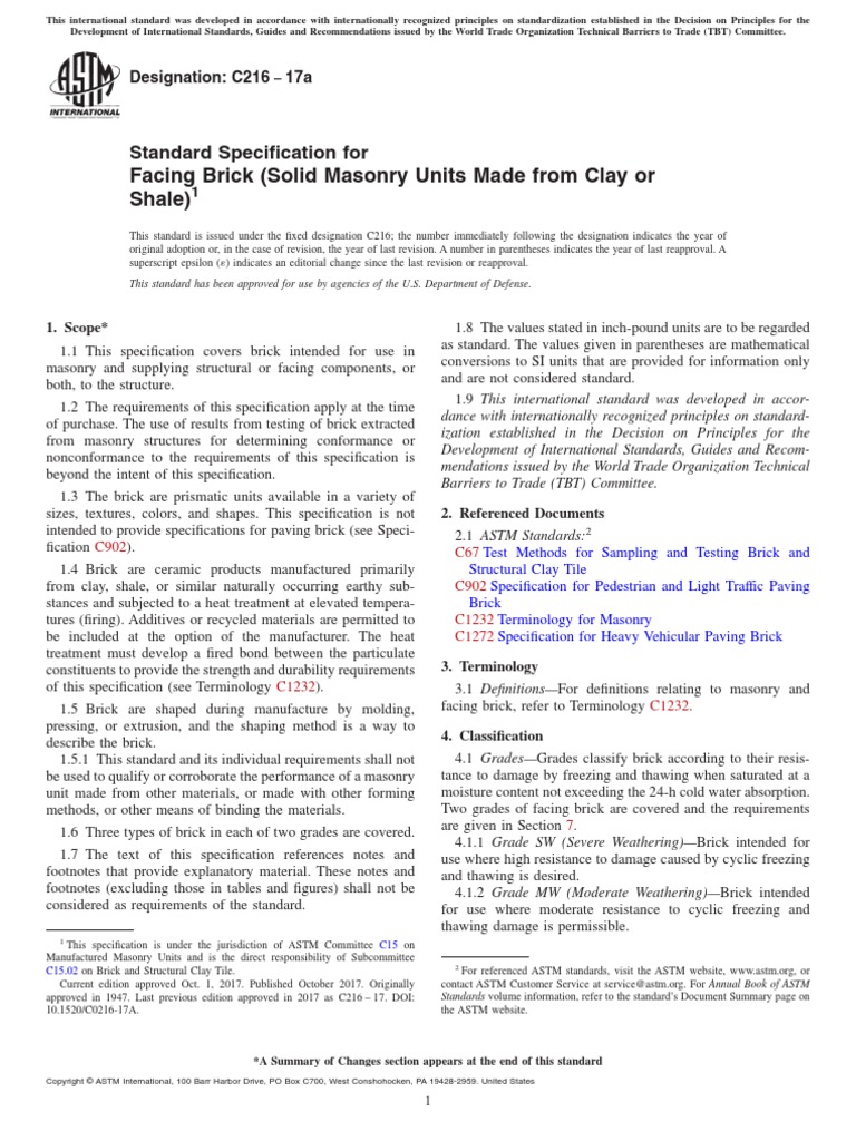 Facing Brick (Solid Masonry Units Made From Clay or Shale) : Standard ...