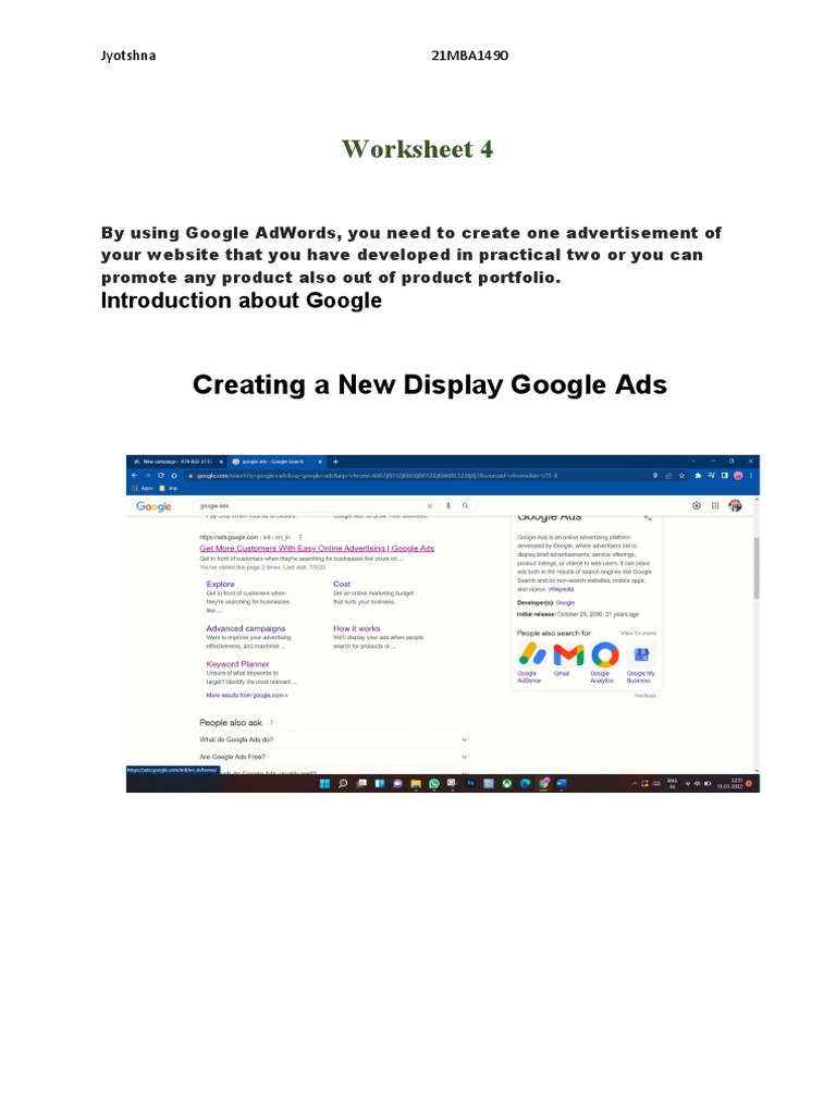 Creating A New Display Google Ads: Worksheet 4 | PDF