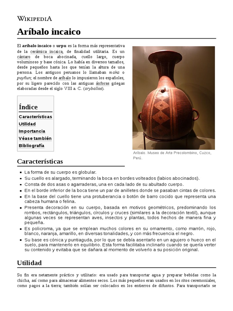 Aríbalo Incaico | PDF | Imperio Inca | Perú