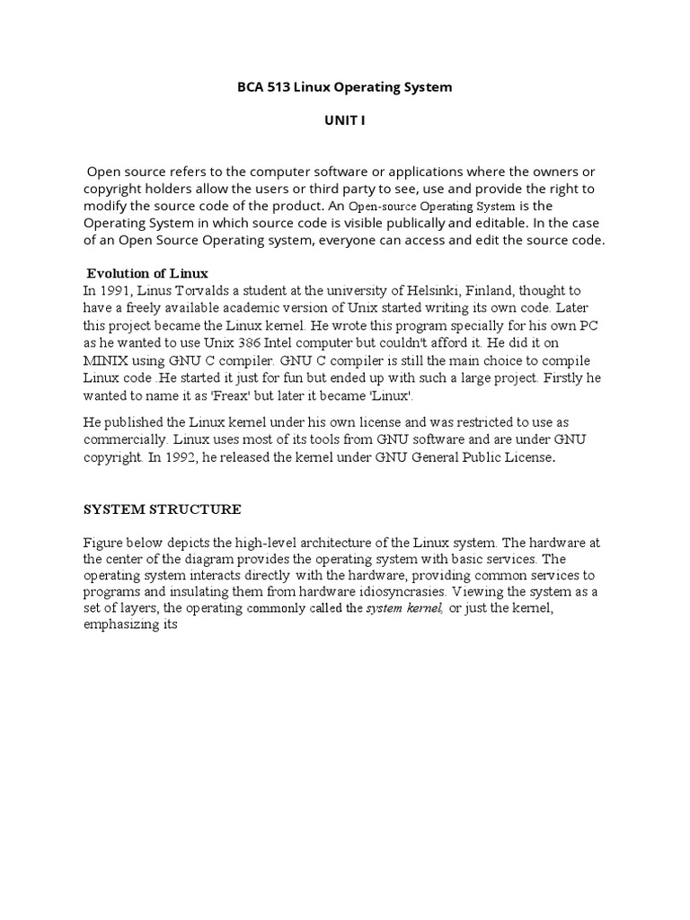 BCA 513 Linux Operating System CIA I Notes | PDF | File System ...